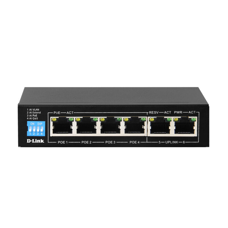 D-Link 6-Port Gigabit PoE Switch with 4 Long Reach PoE Ports and 2 ...